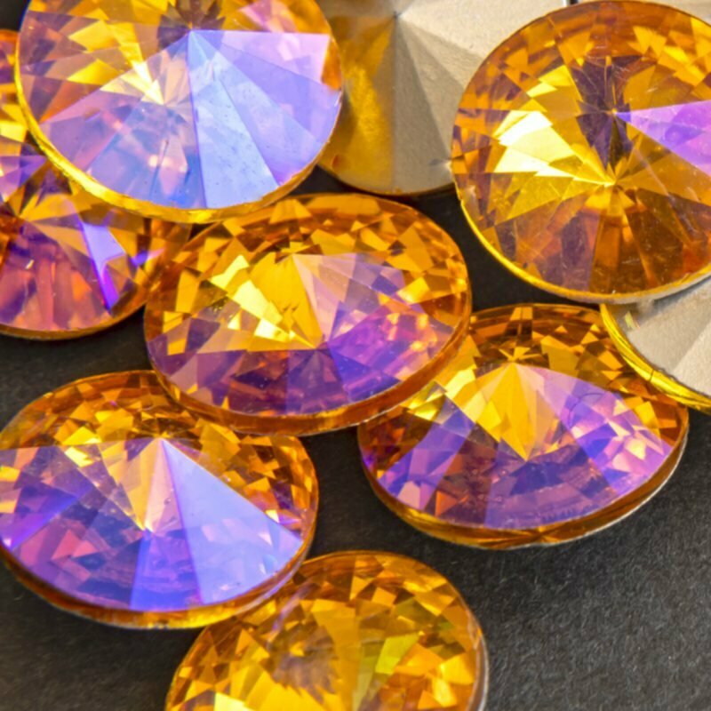 Кабошон стекло Риволи 10 шт цвет Topaz АВ (топаз радужный) , 14х7 мм