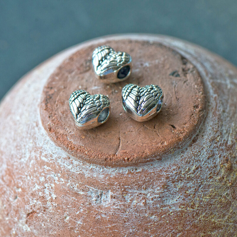 Евробусины 10 шт./ Металлические бусины с большим отверстием, размер 11x11.5x7.5 мм, цвет античное серебро