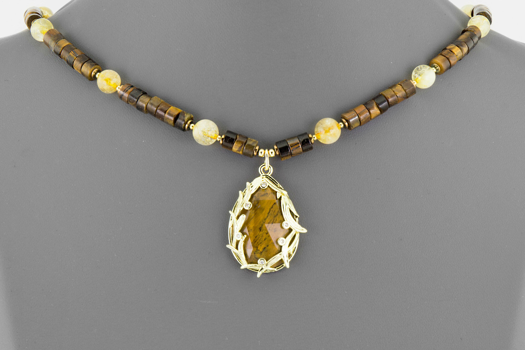 Бусы, тигровый глаз, цитрин