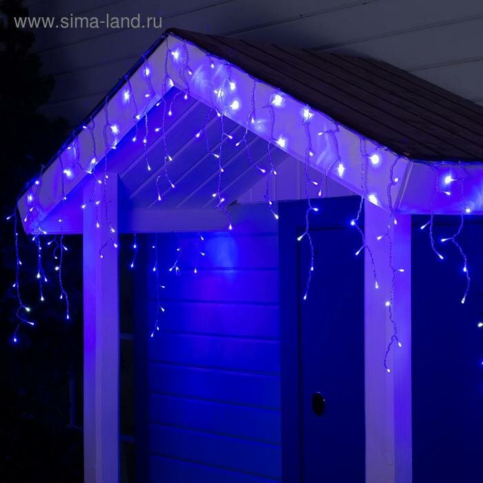 Гирлянда Бахрома 4×0.6 м, IP44, прозрачная нить, 180 LED, свечение синее, мерцание белым, 220 В
