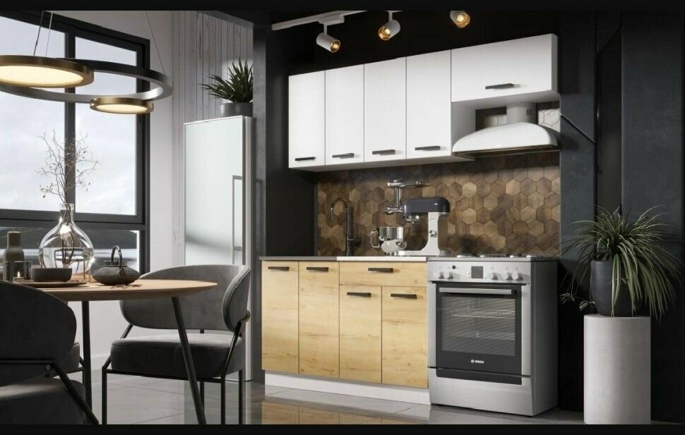 Кухонный гарнитур Хозяюшка 1,2+ГАЗ600 Белый/Вотан/Белый глянец
