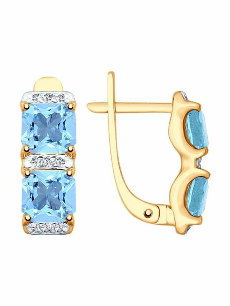 Серьги, красное золото, 375 проба, топаз, фианит