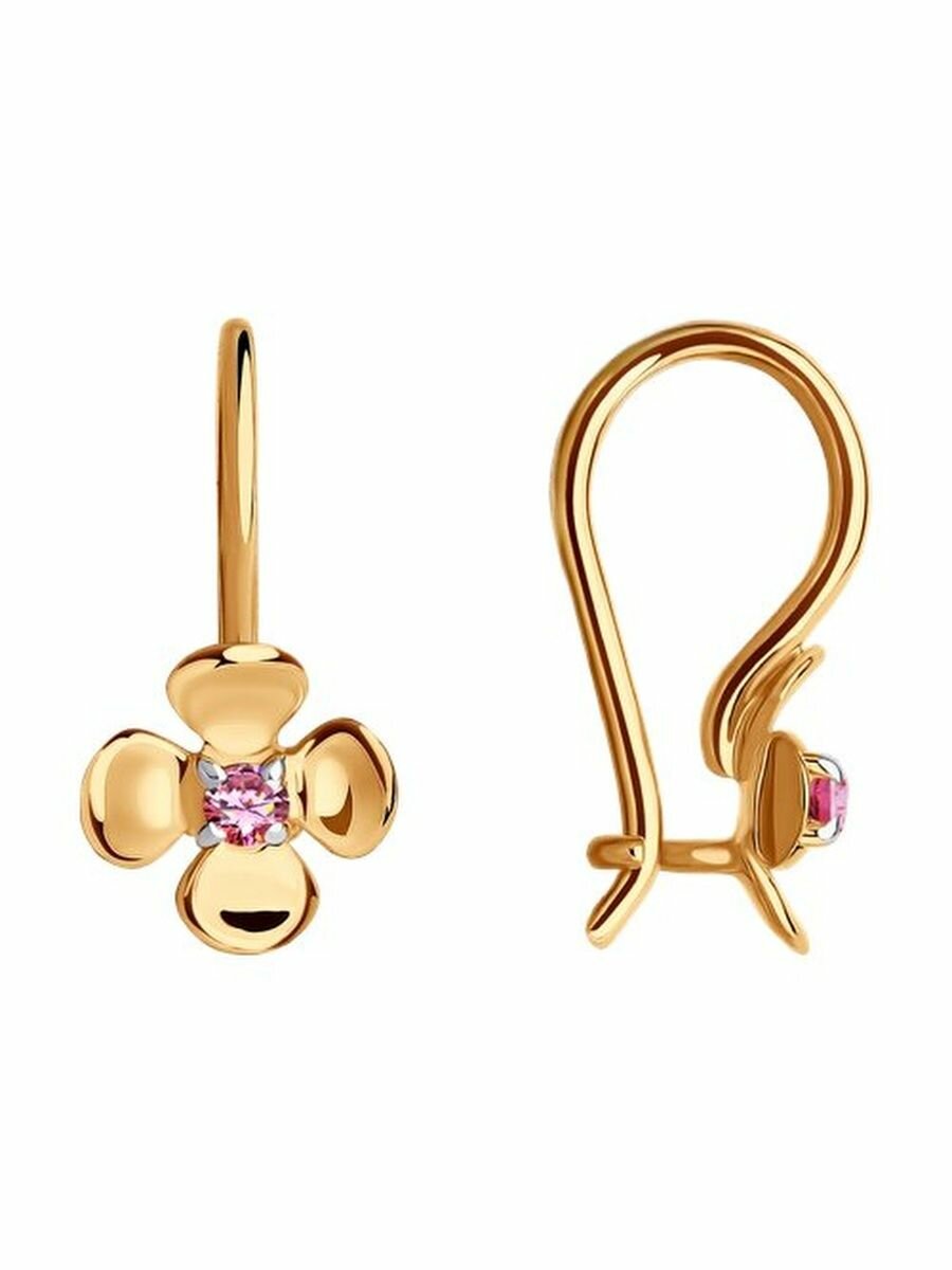 Серьги, красное золото, 585 проба, фианит