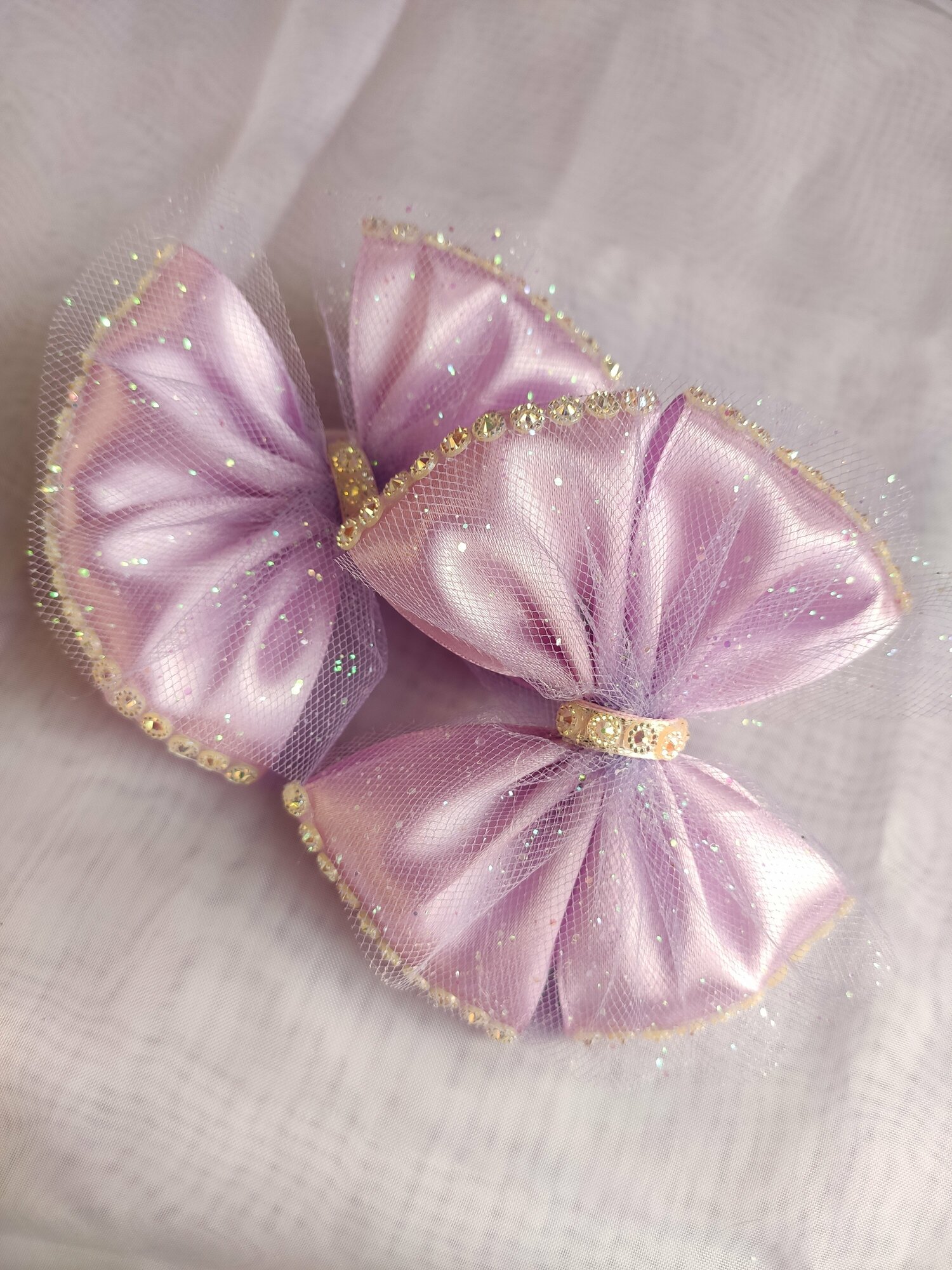 Бантики Безделушки с Любовью, для девочек, ручная работа, со стразами, серебристые, 10см, 2шт