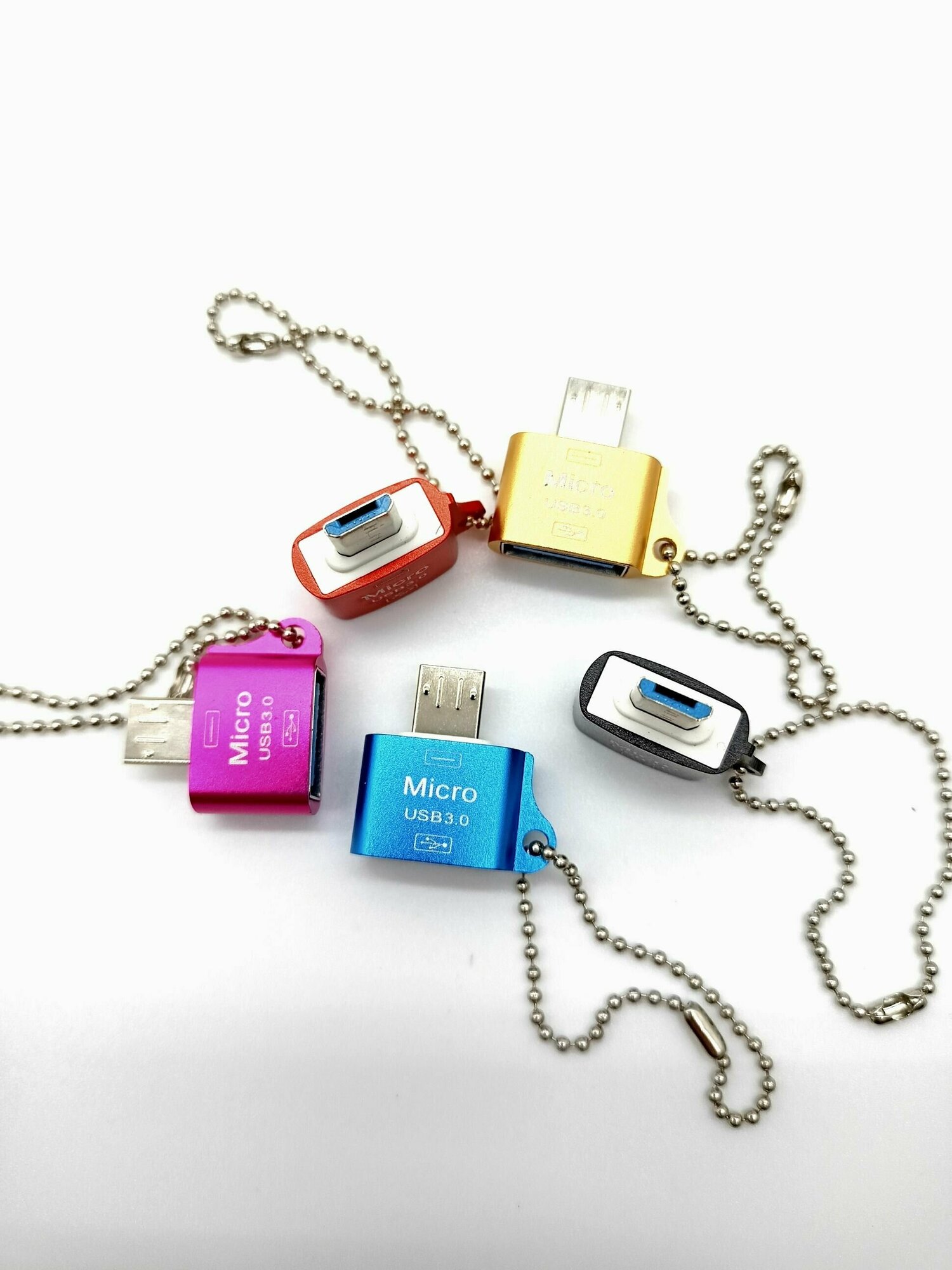 Адаптер USB - MicroUSB OTG MIX, 2.4А, алюминиевый, разноцветный