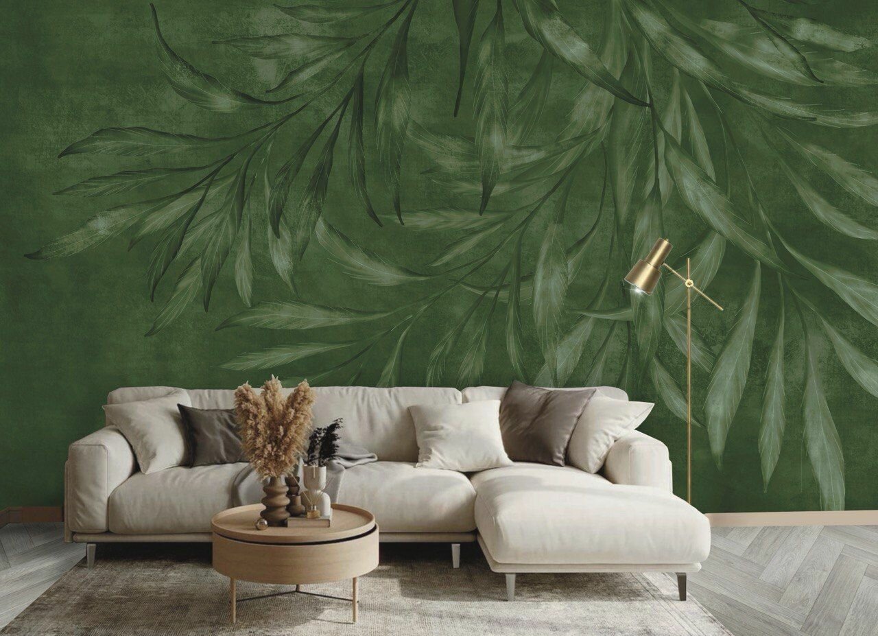 Фреска бесшовная "Каменная ива" зеленая (ширина 2750мм х длина 6000мм)