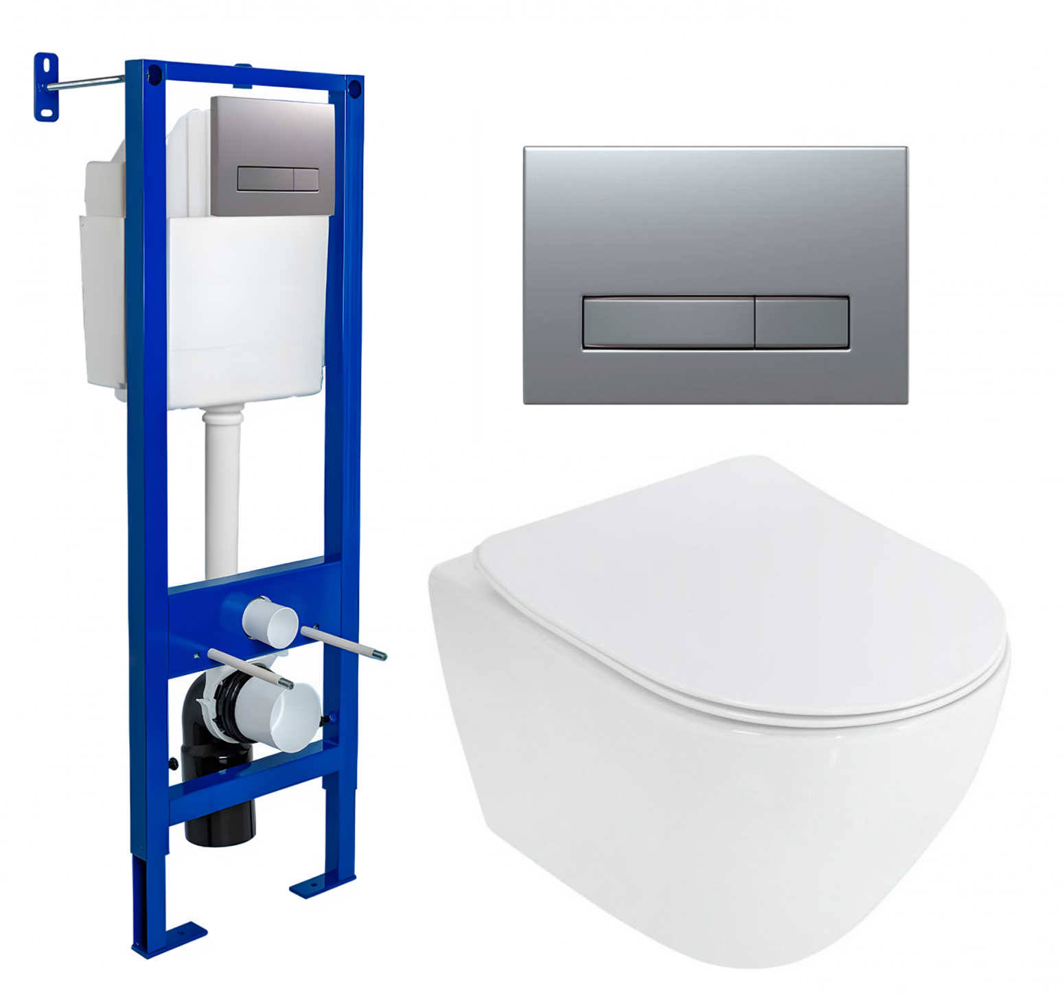 Комплект 3 в 1 инсталляция Berges Atom Line 410 + Унитаз подвесной Cezares Stylus CZR-513-TH-R + кнопка хром матовая