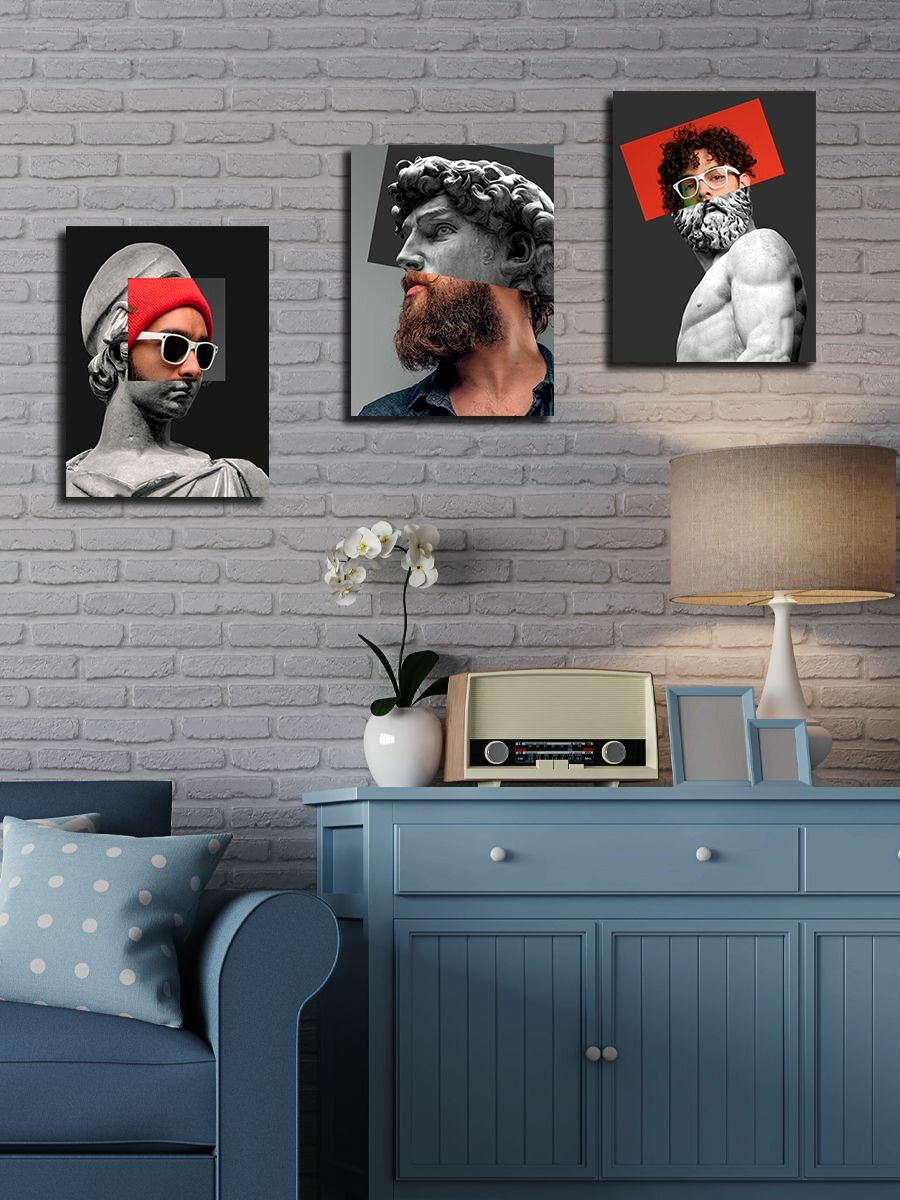 Картины на холсте LOFTime 3 шт скульпутры коллаж цвет 1 30Х40 К-643-3040