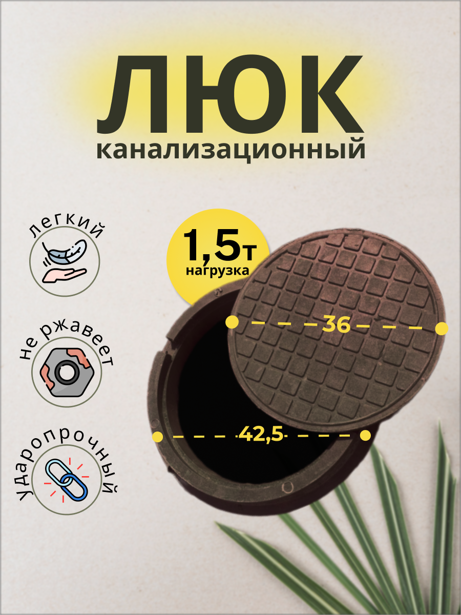 Канализационный люк садовый круглый, коричневый