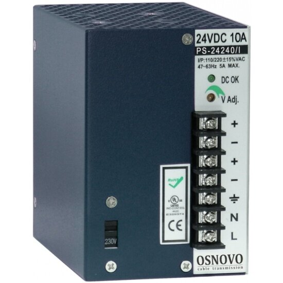 Промышленный блок питания. Osnovo DC24V, 10A (240W). PS-24240/I