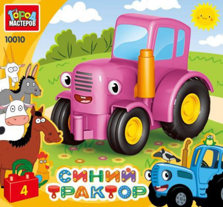 Конструктор большие кубики: розовый трактор, 4 дет