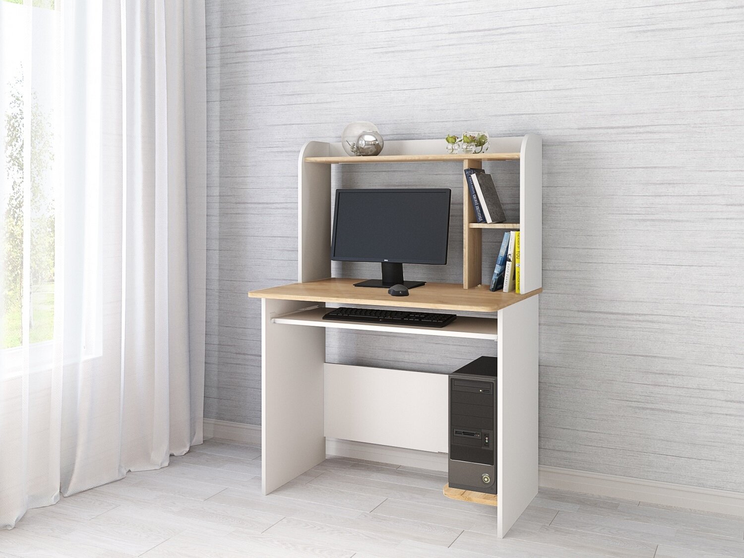 Стол компьютерный с надстройкой тэкс Грета-2 цвет белый/дуб крафт