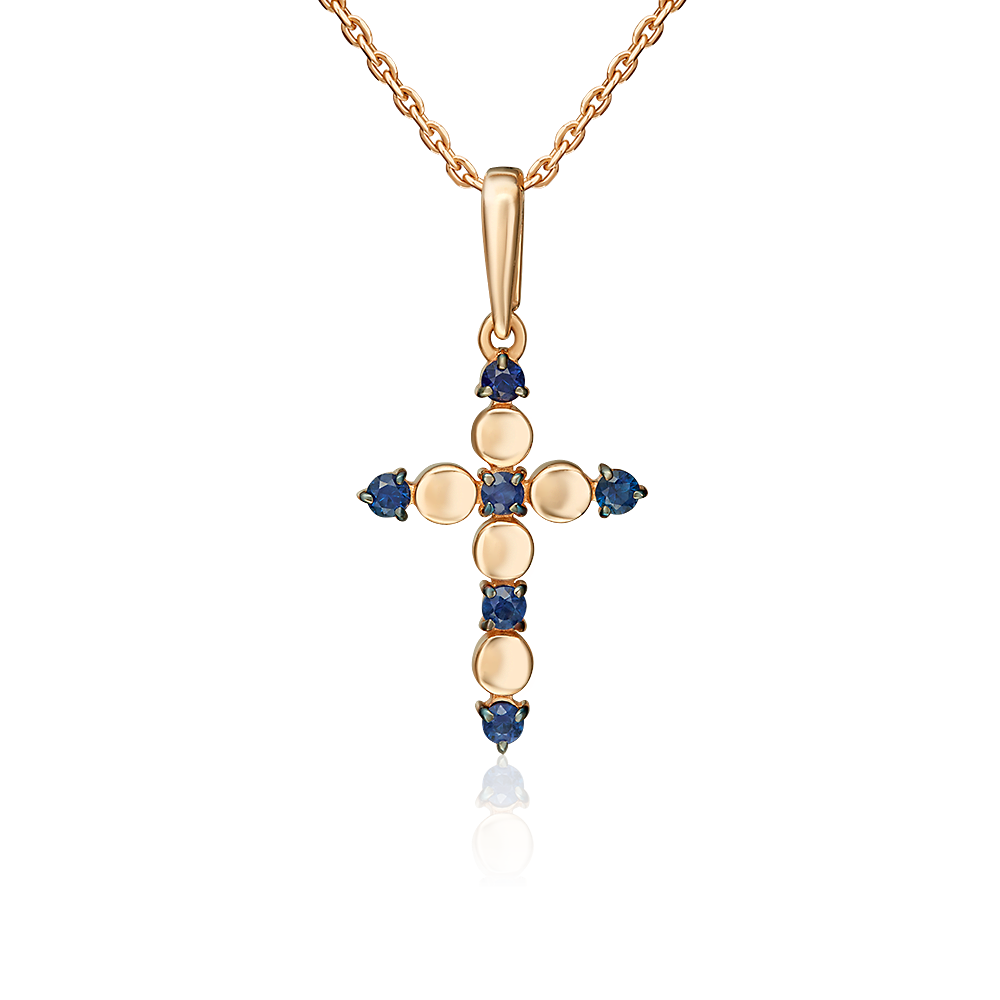 Подвеска, красное золото, 585 проба, сапфир