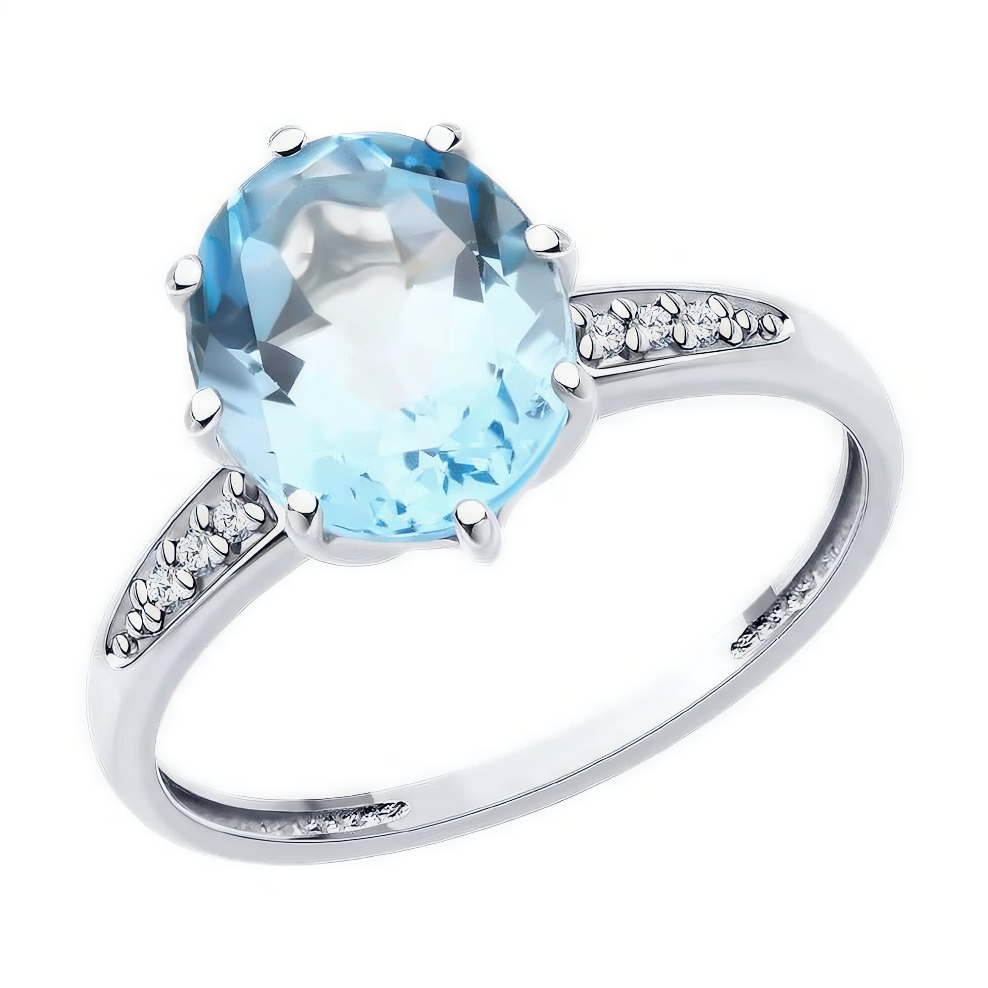 Кольцо, серебро, 925 проба, родирование, фианит, топаз