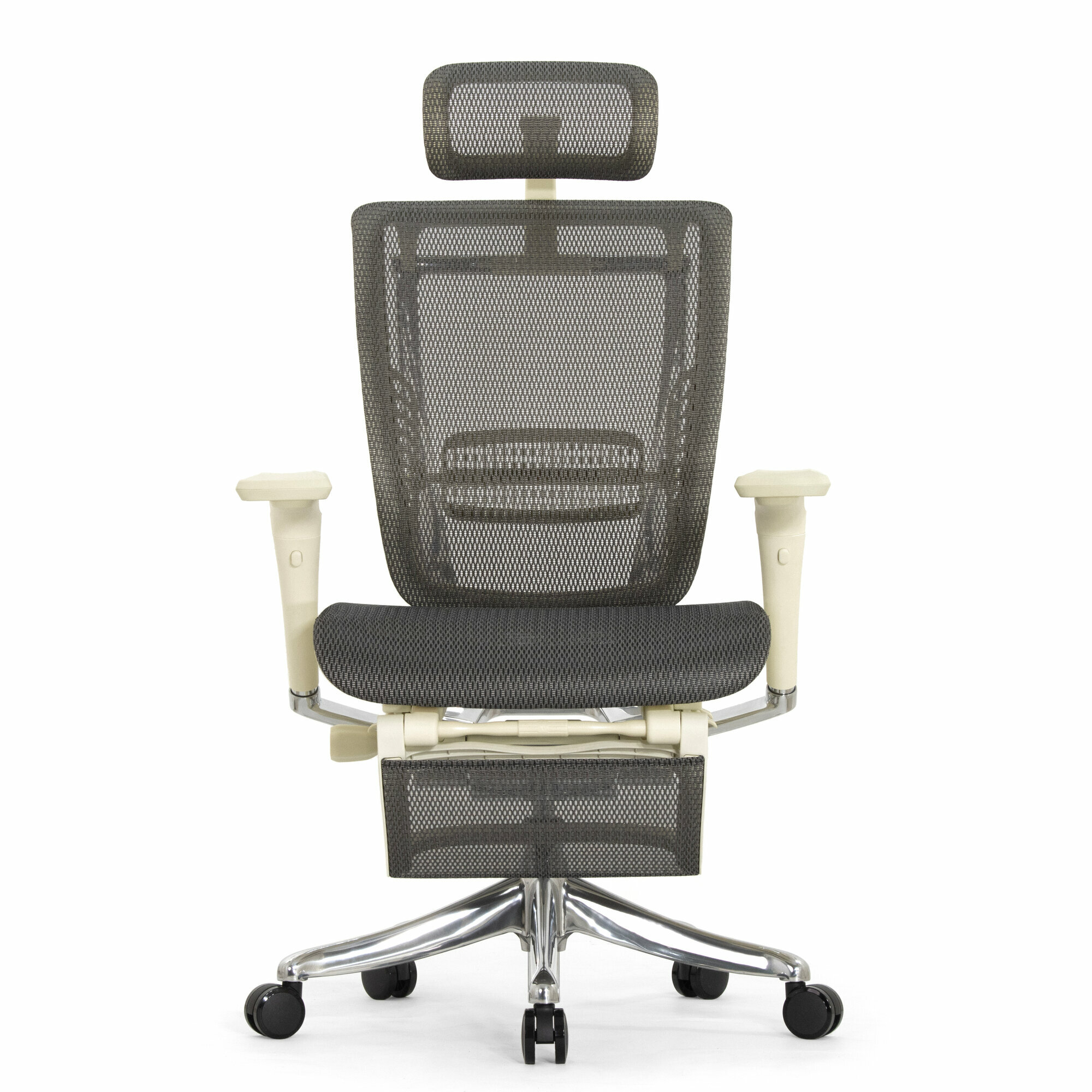 Кресло с подножкой FALTO SPRING 2 (поясничный валик, подлокотн 6D(360), сетка, светлый)