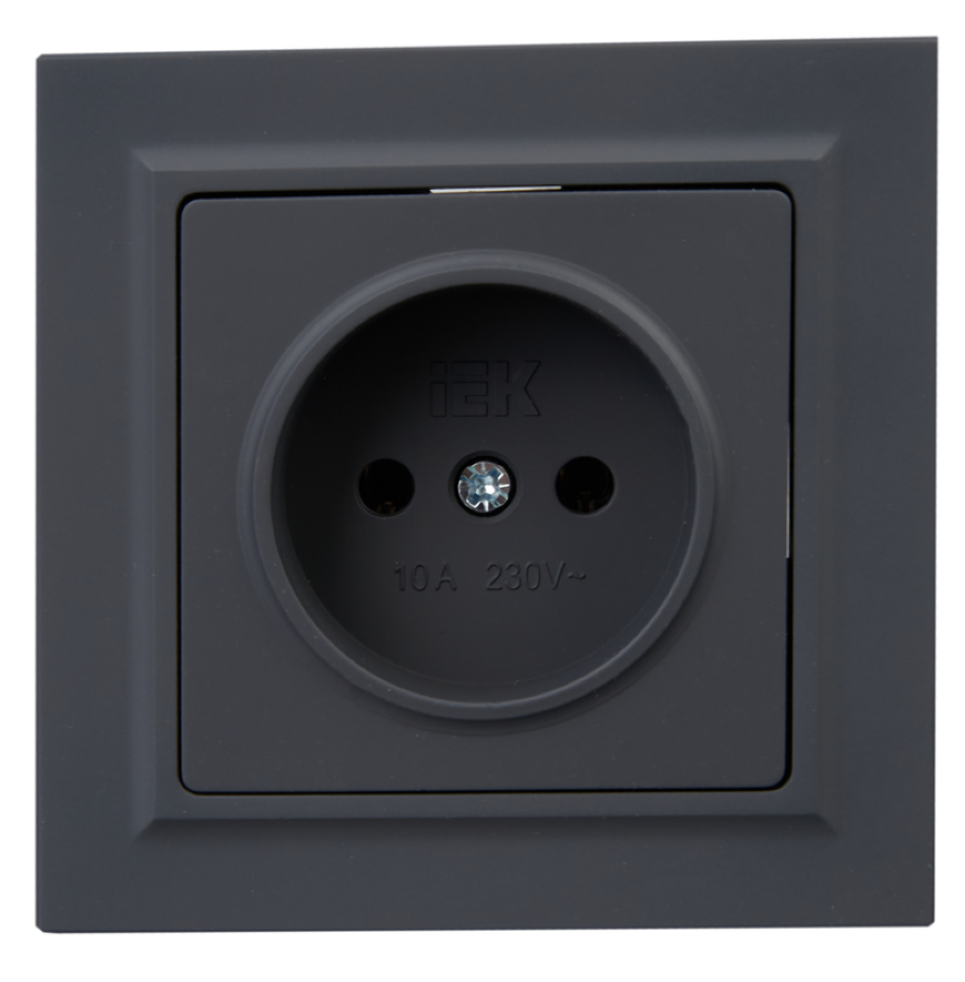 Розетка силовая штепсельная IEK / ИЭК Brite РСР10-1-0-БрГ в сборе, одноместная, 10А, графит, без заземления и без защитных шторок, BR-R10-10-K53-F / электрооборудование