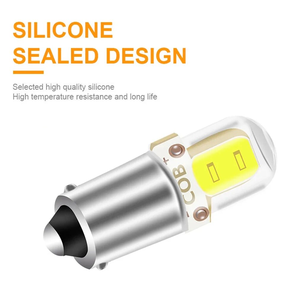 2 шт. BA9S LED T4W H6W LED-CANBUS COB 2LED лампа для салона автомобиля, освещение номерного знака, габаритная лампа для чтения, авто лампа, белый 6000K 12 В
