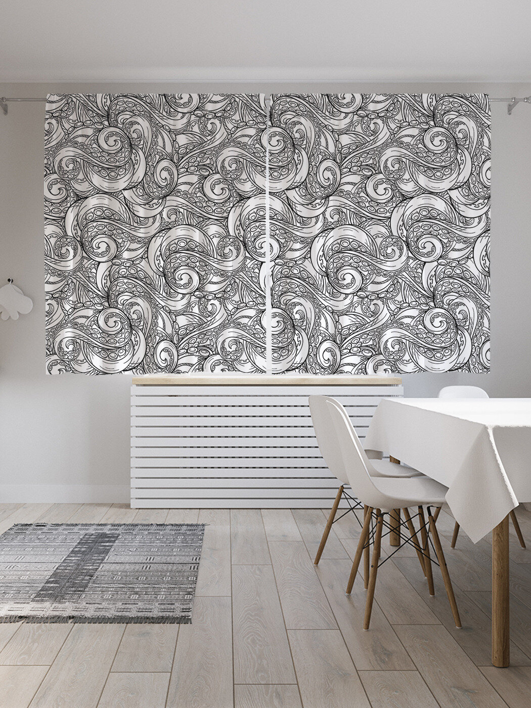 Фотошторы короткие "Кудри осьминога", 2 полотна шириной по 145 см, высота 180 см, JoyArty