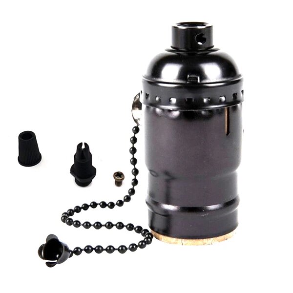 Винтовой патрон для лампы E27 алюминиевый 4 цвета с выключателем 110В/220В Черный, black