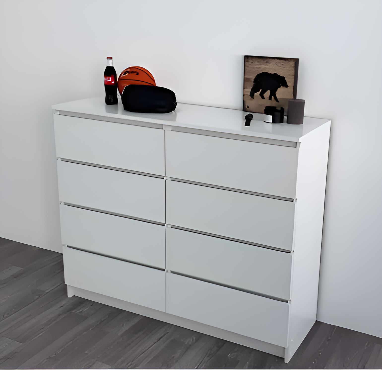 Комод для одежды и вещей с ящиками и дверцами Челси 8 ящиков, 120×99×45 см, Белый глянец