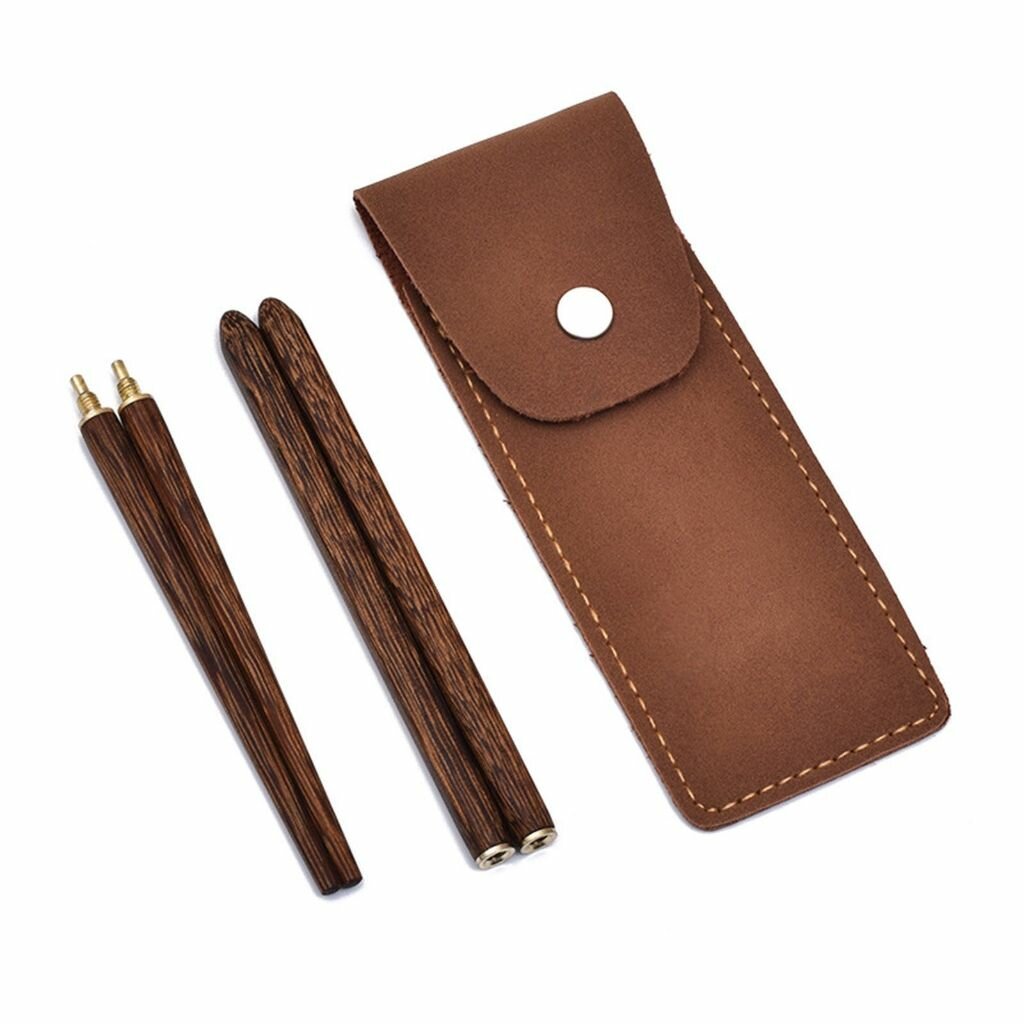 Портативный кожаный чехол для палочек еды-Деревянная спираль из куриного крылышка A01