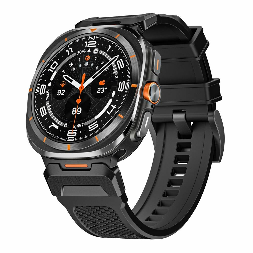 Прочные спортивные резиновые ремешки для Samsung Galaxy Watch Ultra 47 мм,47mm, Гипоаллергенный силикон, Черный/Черный коннектор
