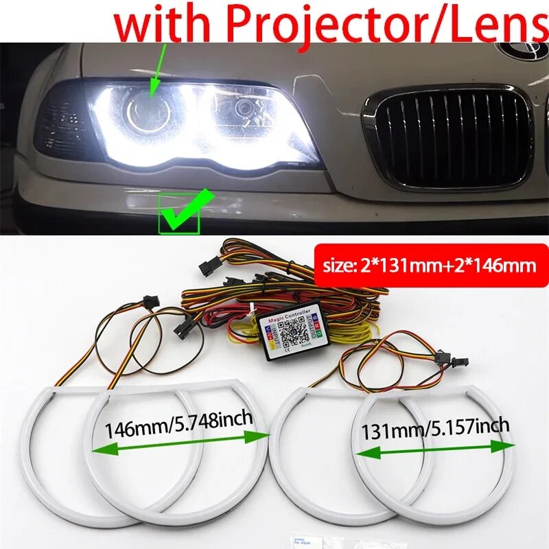 320i 323i 325i высокое качество красочные RGBW хлопчатобумажные технические глаза ангела для BMW E46 1998-2002 вращающиеся динамические фотообои с последовательным потоком Pre-LCI Xenon