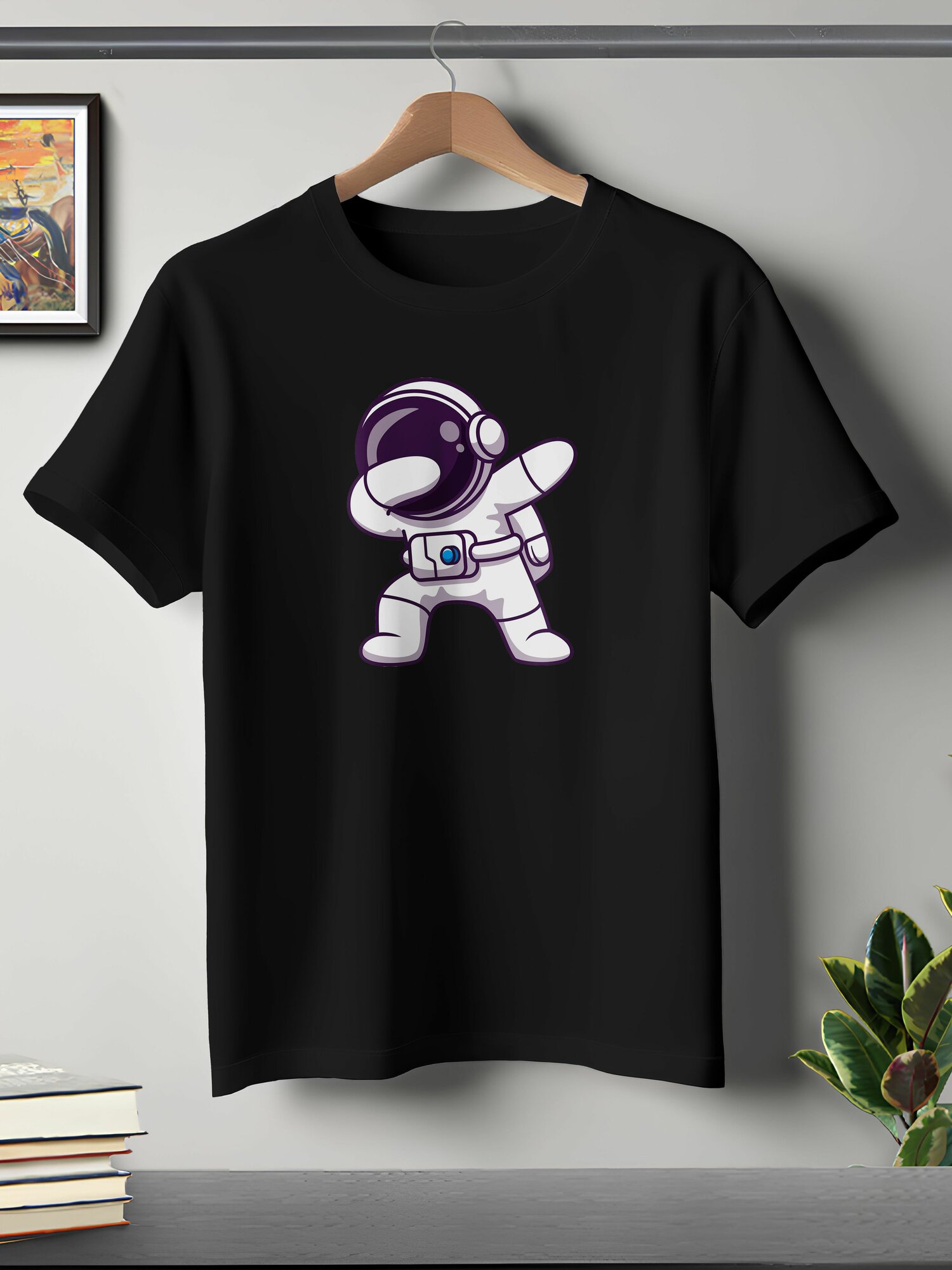 Футболка  Детская ONEQ 134 (9-10) размер с принтом Космонавт, черная