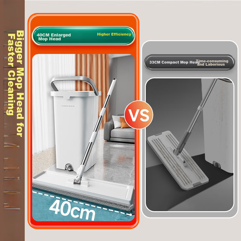 Jiabangshuo Mop for Home Use, No-Hand Cleaning, 2024 New Flat Mop, Lazy Person's Floor Cleaning Tool, Floor Mop with Bucket