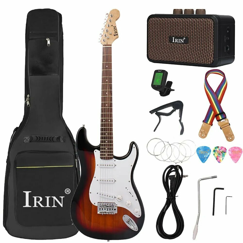 IRIN Электрогитара IRIN-Электрогитара для начинающих Stratocaster с хамбакером (SSS) с полным комплектом. 6-струнная, корпус Липа