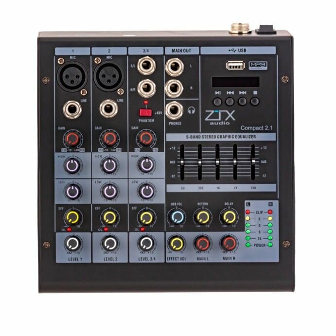 ZTX audio Compact 2.1 микшерный пульт 2mono, 1stereo каналы с MP3