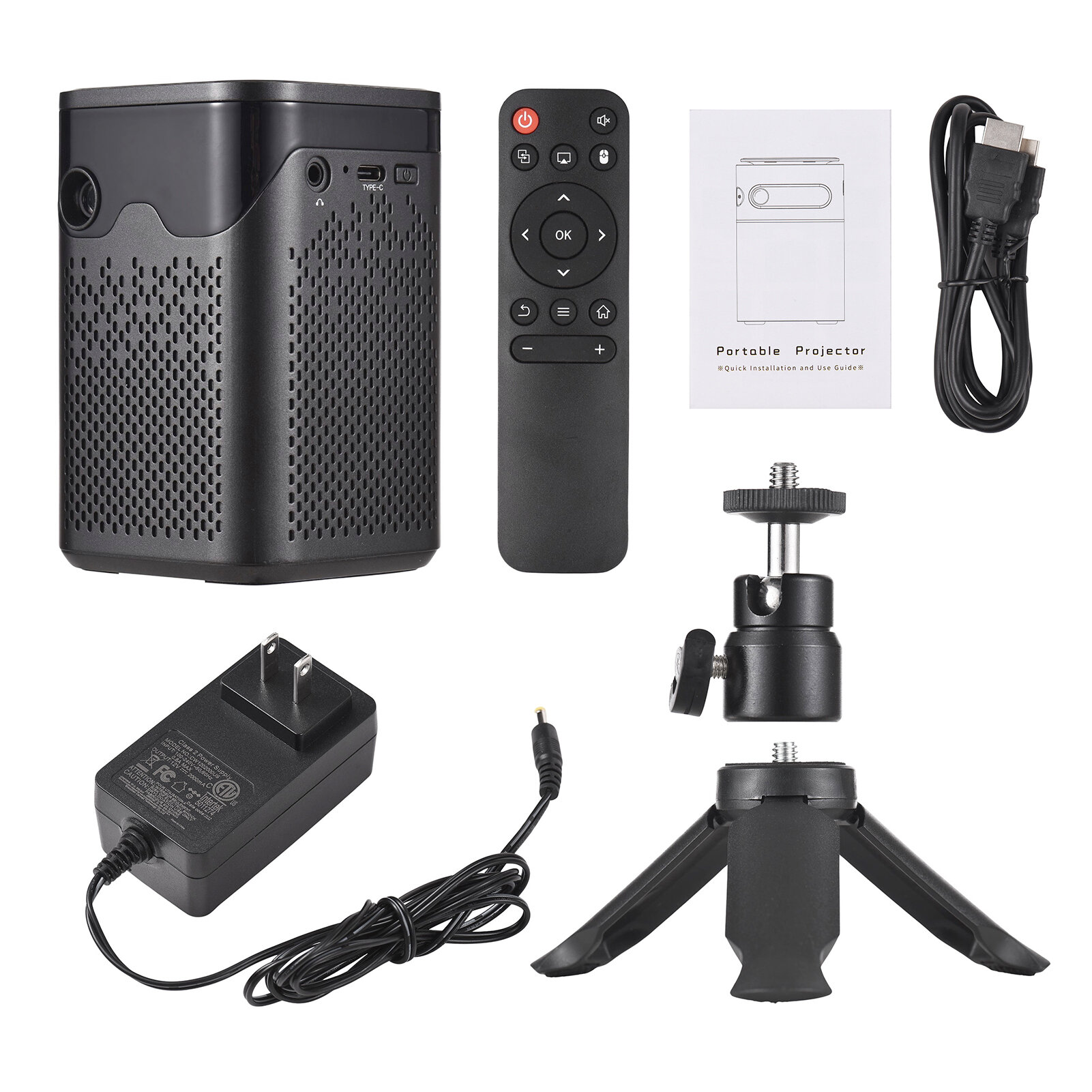 Мини-проектор со штативом, 4K DLP, беспроводной, срок службы лампы 30000 ч, экран 100 дюймов, встроенный динамик, пульт ДУ