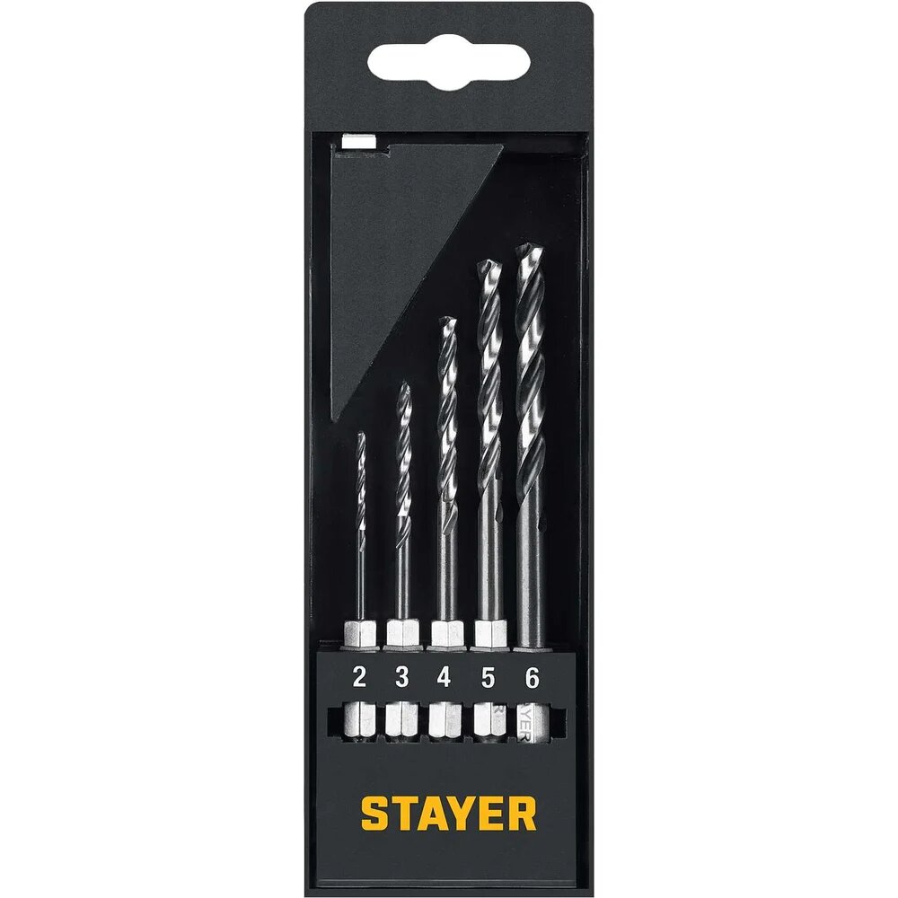 STAYER Impact Ready НЕХ-1/4, 5 шт, набор сверл по металлу для винтовёртов и шуруповертов 29603-H5