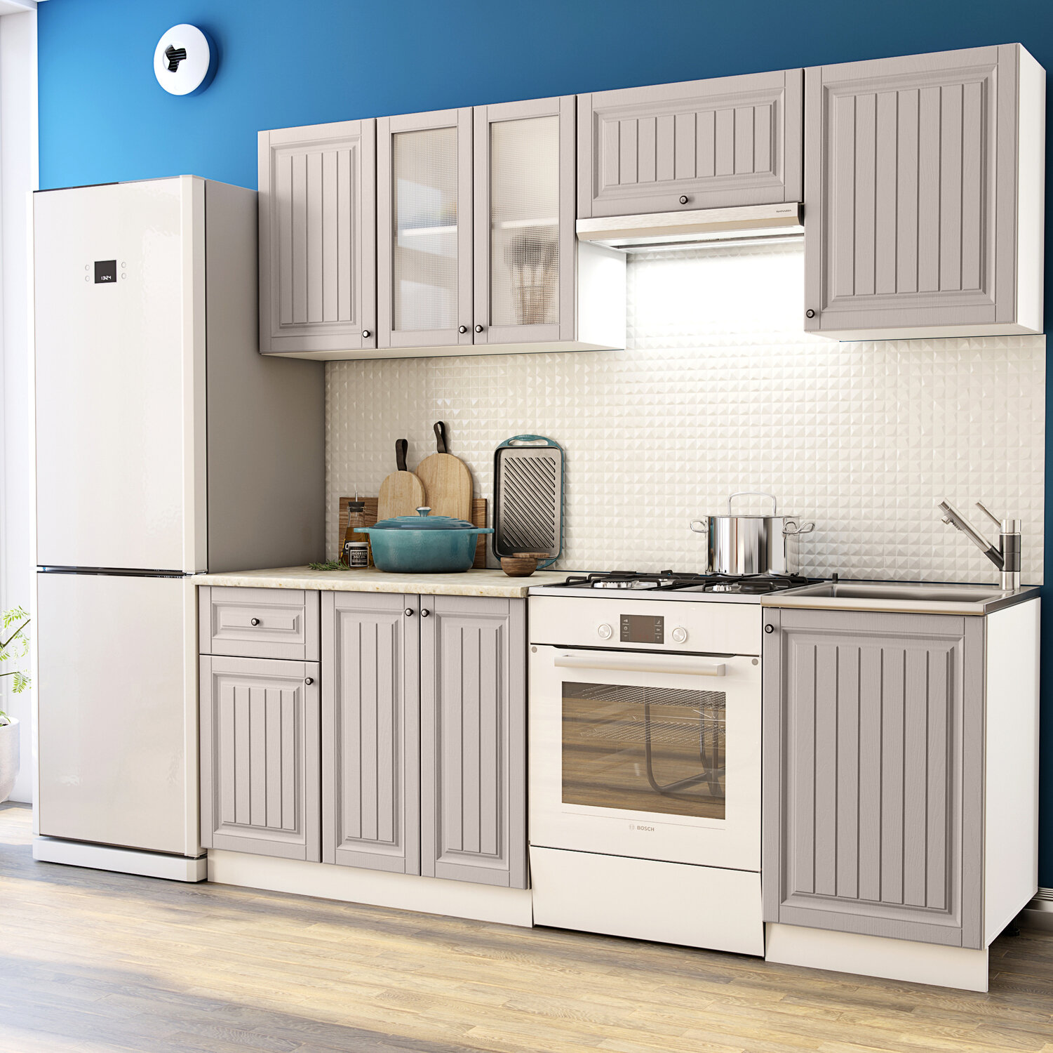 Кухонный гарнитур, готовый комплект Хозяюшка 2.1 метра Мускат.