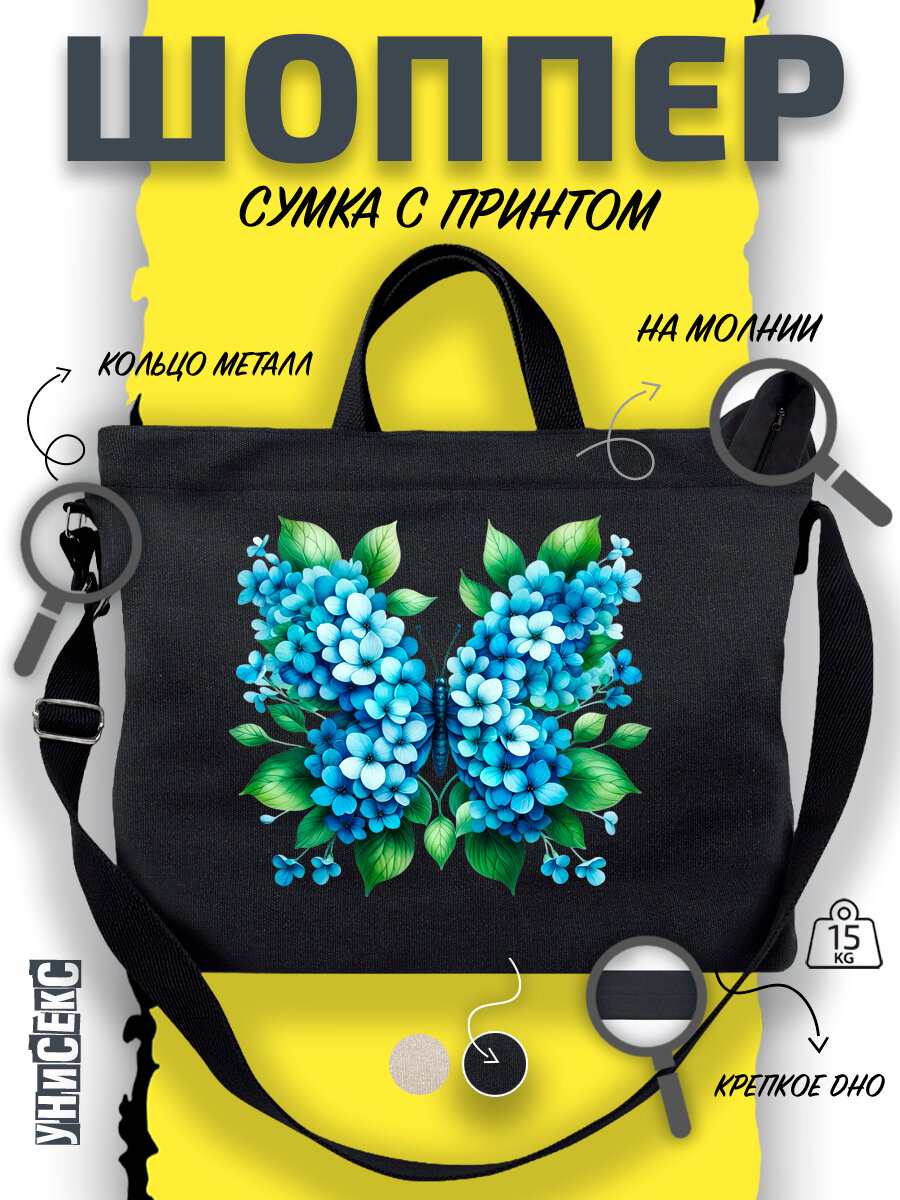 Сумка  шоппер y2k через плечо с бабочкой