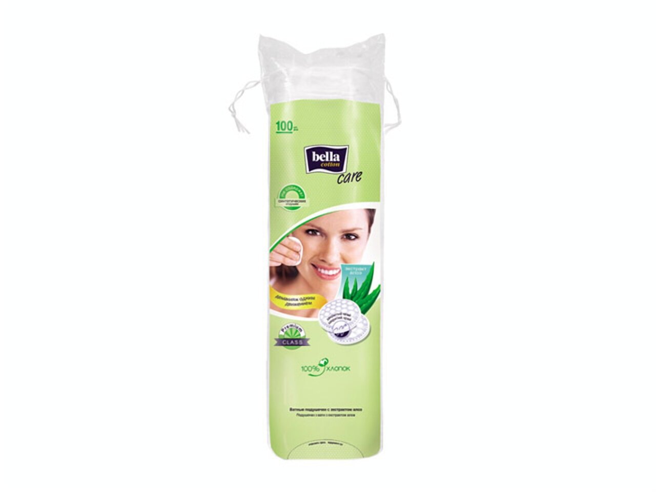 Диски ватные Bella "Care", с экстрактом алоэ, 100%, гипоаллергенные, 100 штук