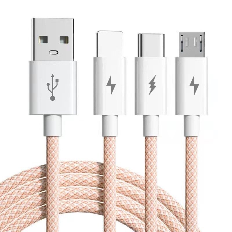 Кабель для быстрой зарядки 66 Вт, плетеный USB-кабель для зарядки «три в одном» с одним или тремя макаронами,