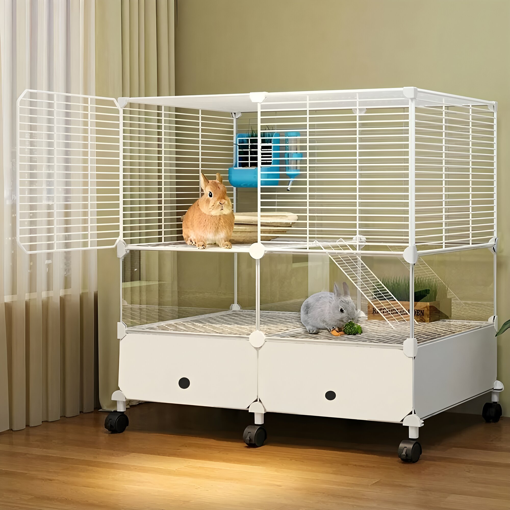 Клетка для кролика С колесами двойной Можно также использовать для шиншилл и морских свинок