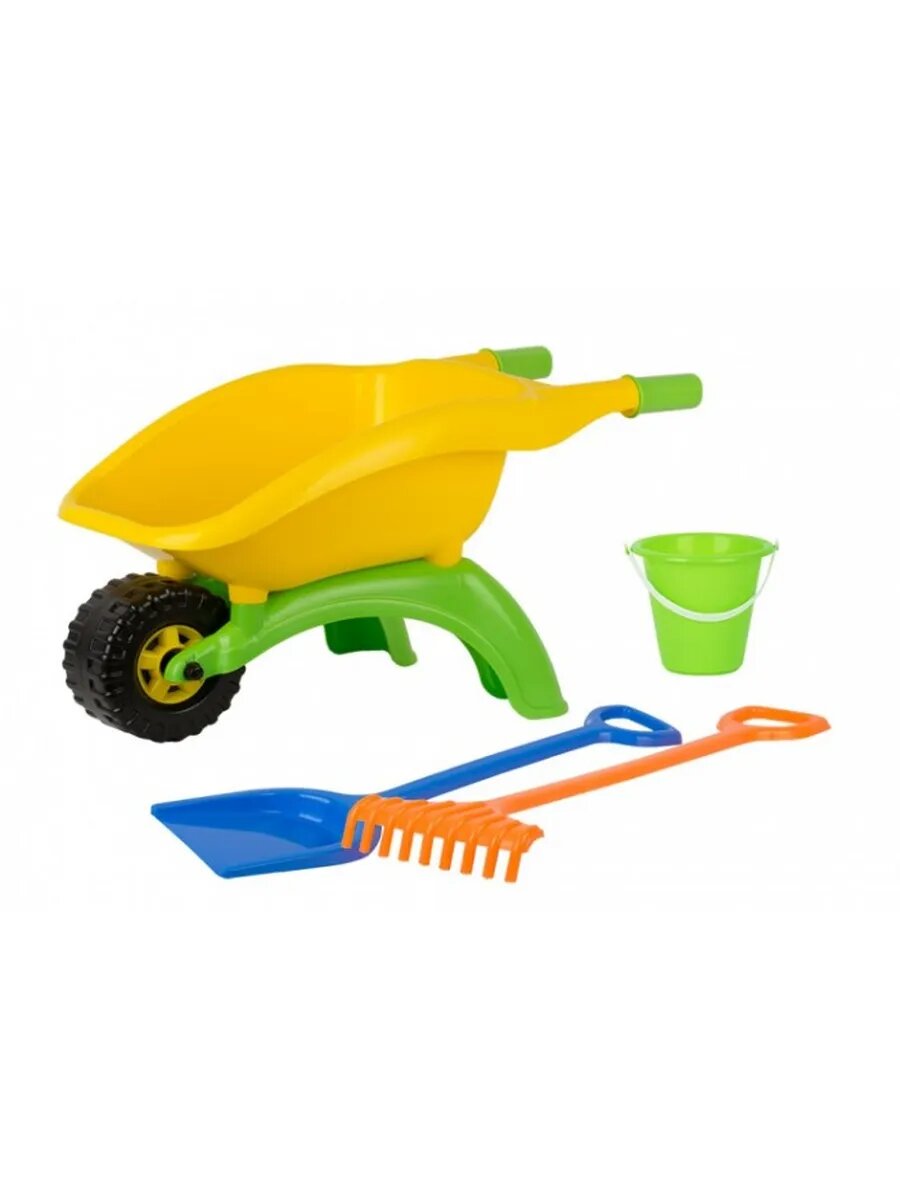 Песочный набор Садовод тачка детская, грабли, лопатка, ведр