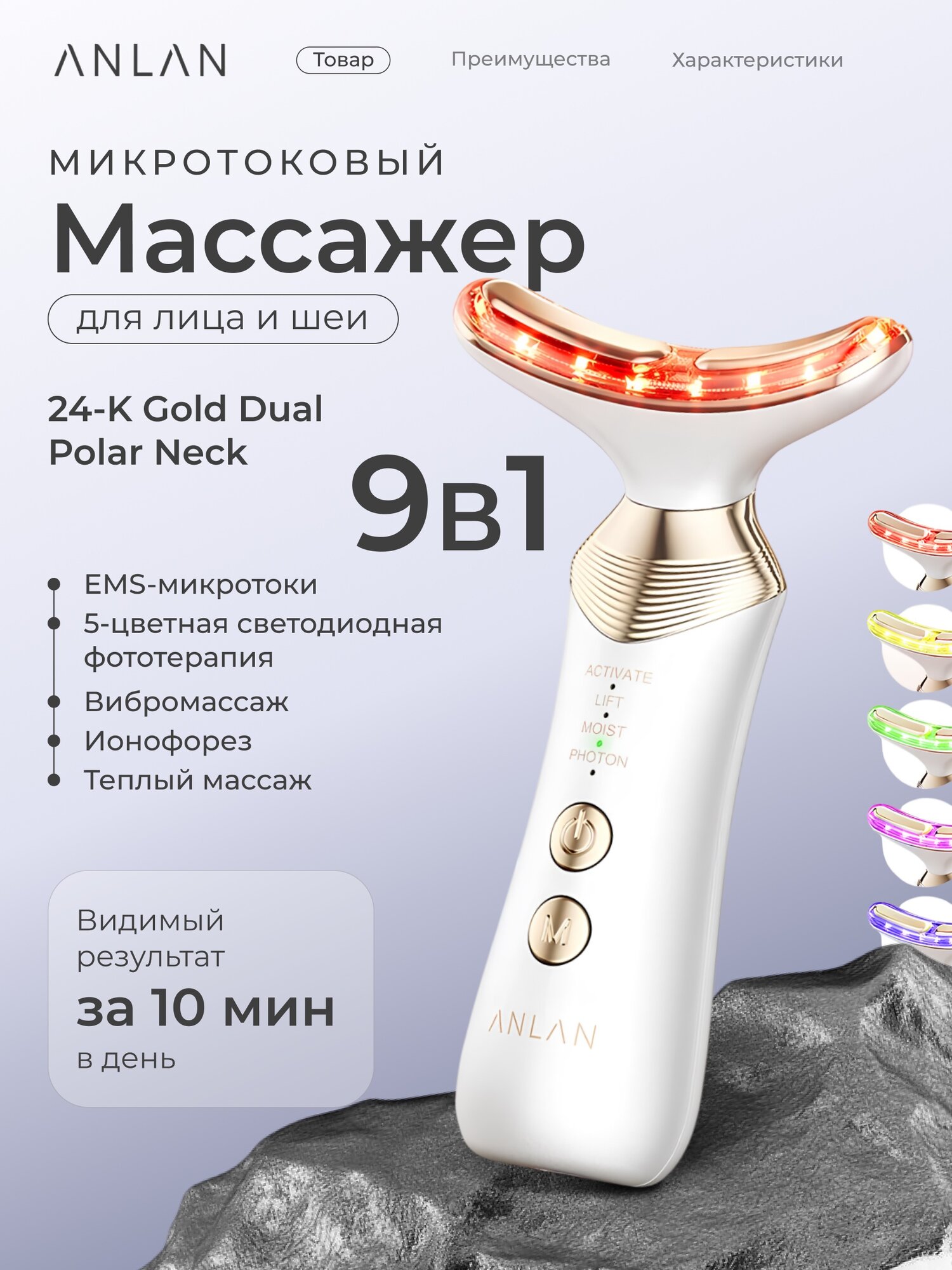 Микротоковый массажёр ANLAN 24K Gold Dual Polar Neck для шеи светотерапия термотерапия (01-AMFY51-02A)