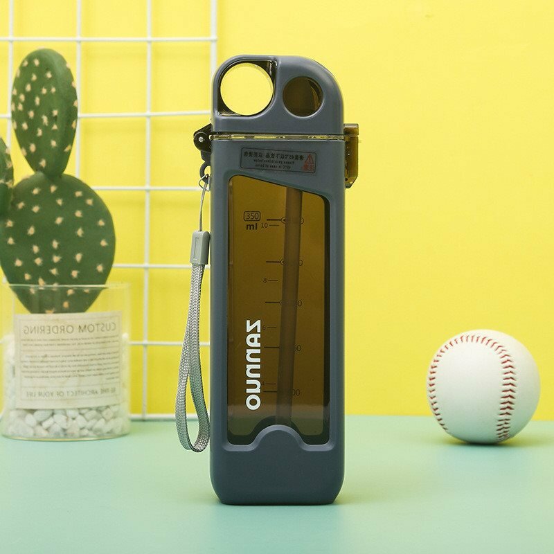 Персонализированный пластиковый стакан, портативный стакан, креативный простой квадратный стакан с крышкой, модный плоский спортивный стакан с трубочкой