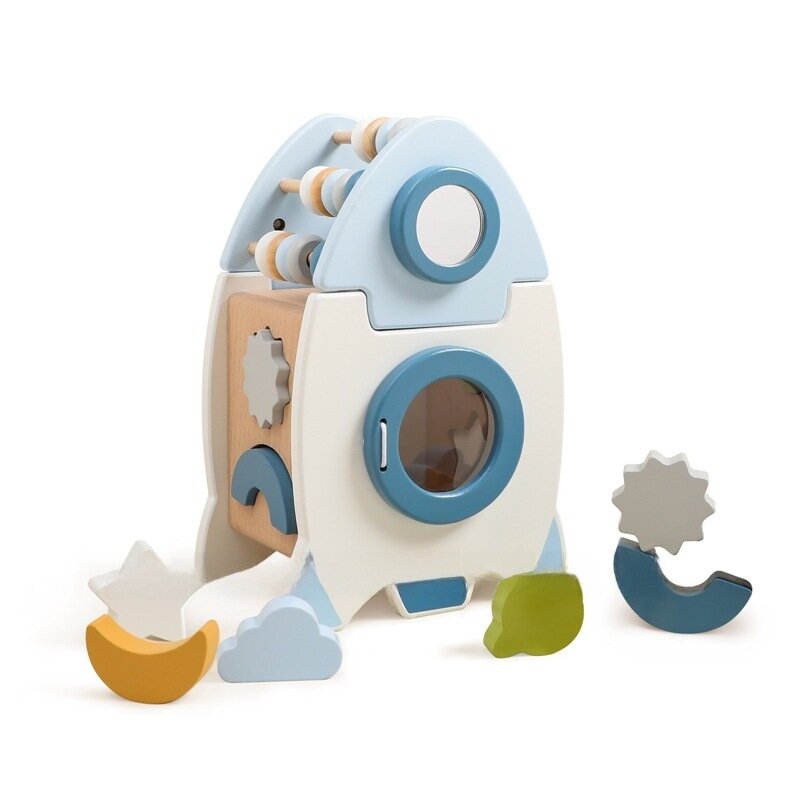 Деревянная ракета Игрушка набор пятив одном Многофункциональная форма Когнитивная игрушка Детская бусинка Монтессори Раннее образование Игрушка (Деревянная ракета пять в одном)