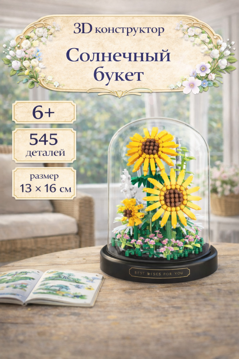 Конструктор Balody 18470 Цветы Подсолнух 545 дет. 13x13x16.3 см