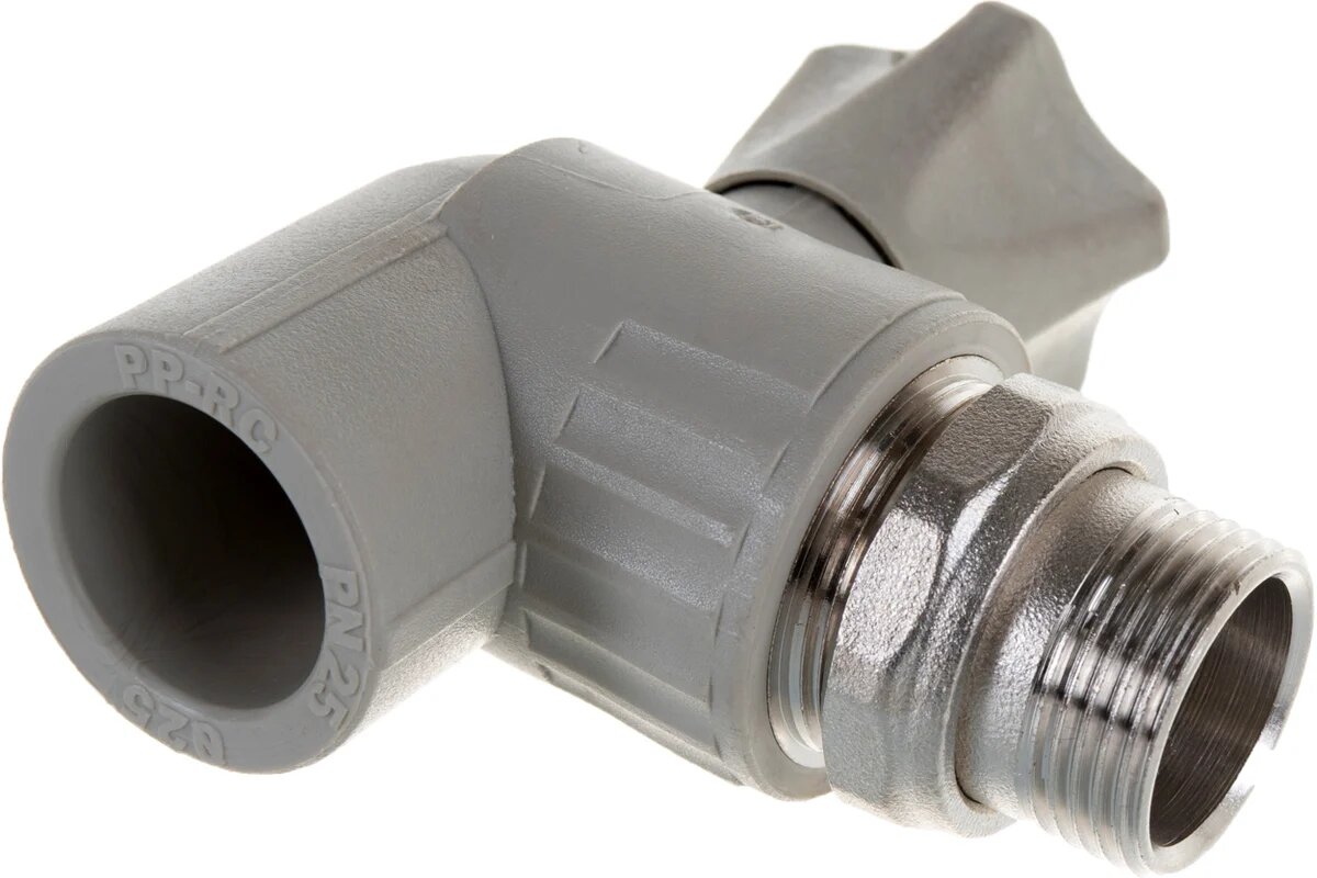 Кран шаровый для радиатора угловой PP-R Valfex 25 х 3/4 серый (10/40) 00010148025Г