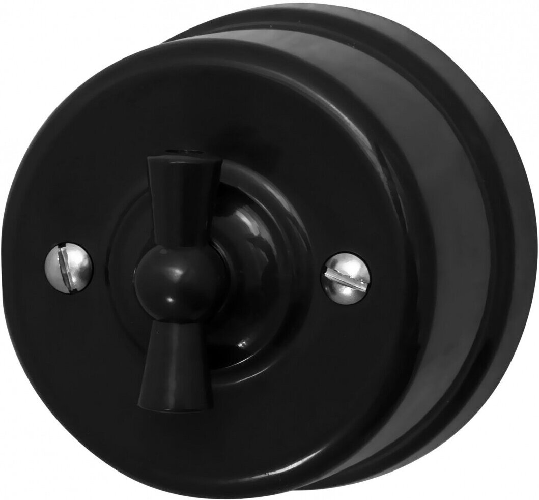 BIRONI Ретро Выключатель двухклавишный поворотный, пластик, цвет Черный