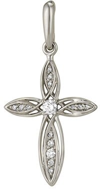 Крестик, белое золото, 585 проба, бриллиант
