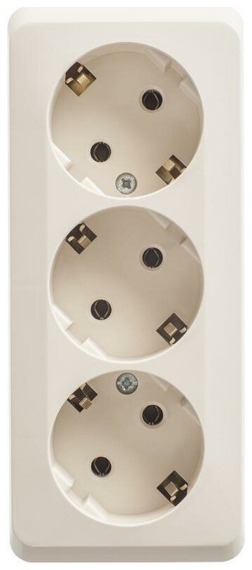 Розетка Schneider Electric Этюд тройная с заземлением кремовая для открытой проводки