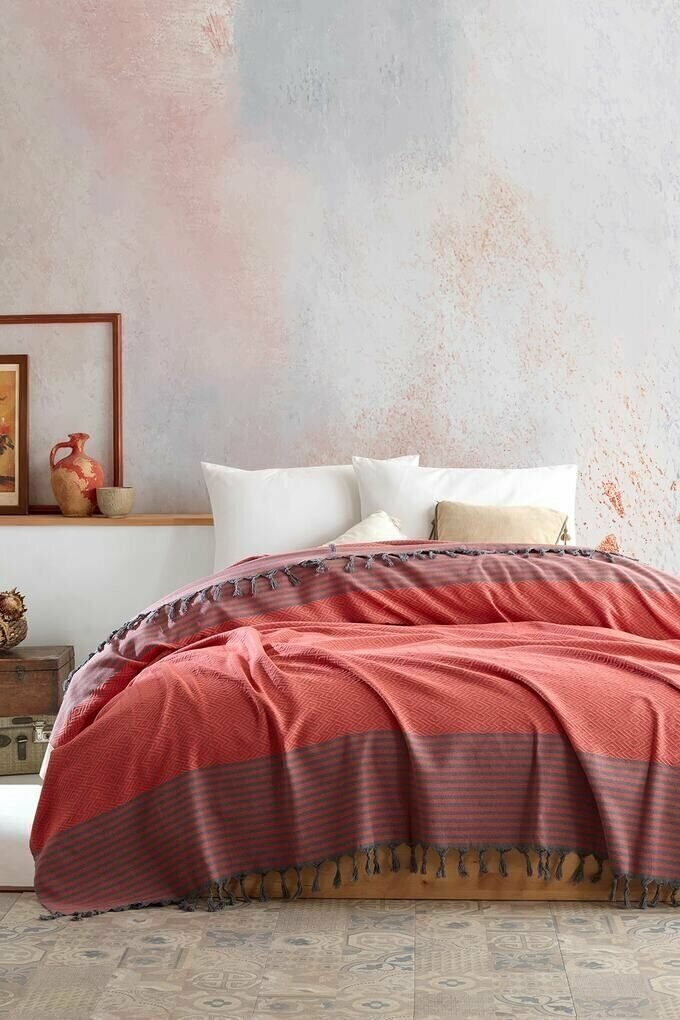 Плед на кровать, диван, евро 200х260 Турция хлопок, малиновый