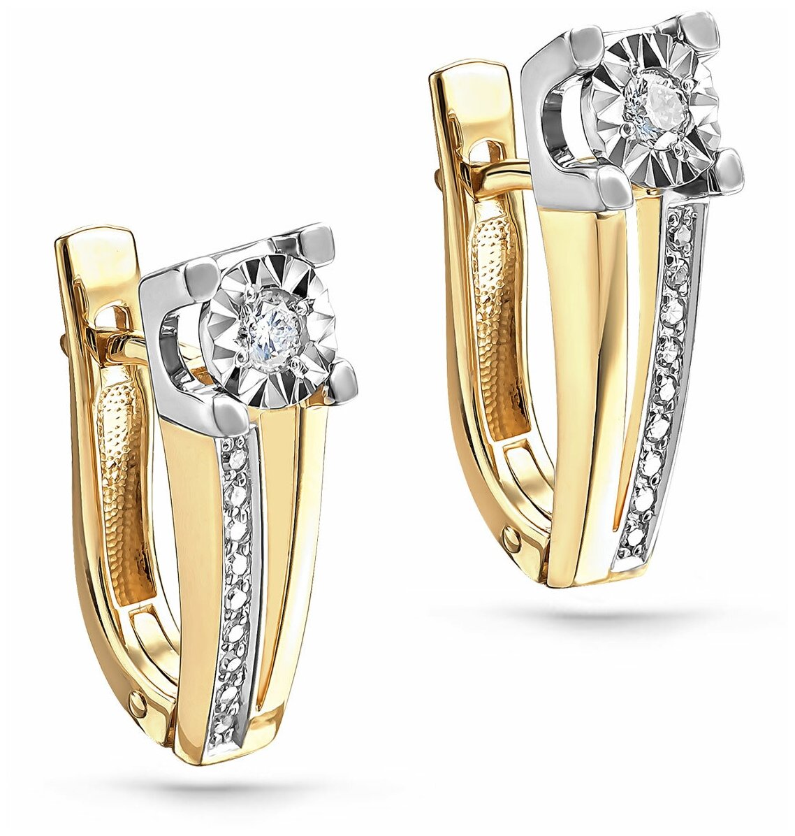 Серьги, желтое золото, 585 проба, бриллиант