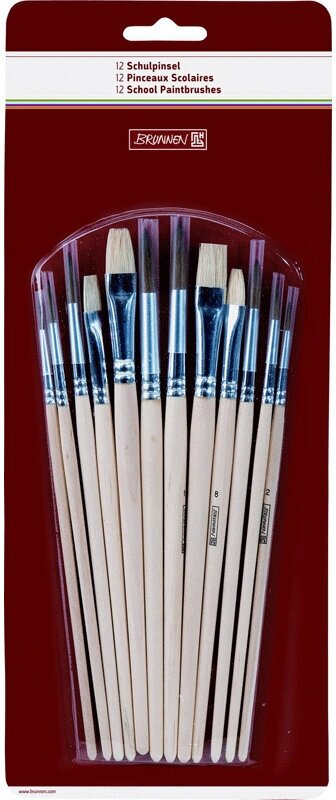 Кисти, Набор 12 шт: Пони №2, №4, №6, №10; Щетина №8,№12 в блистере по 2 шт. каждого №, Brunnen (Германия)